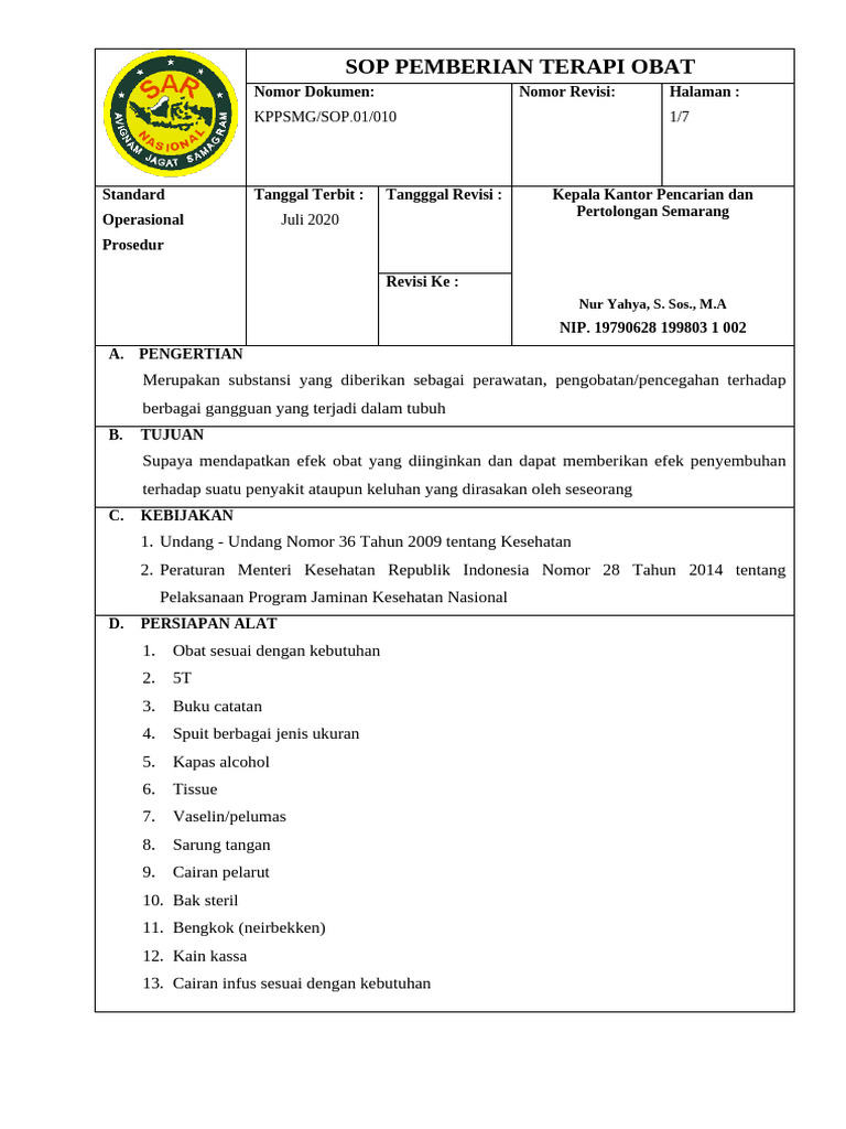 SOP Pemberian Terapi Obat | PDF