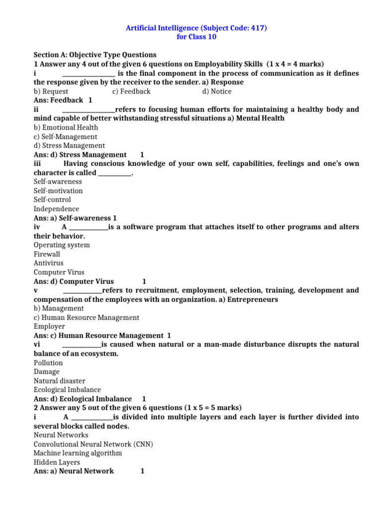 Important Question Artificial Intelligence | PDF | Artificial ...