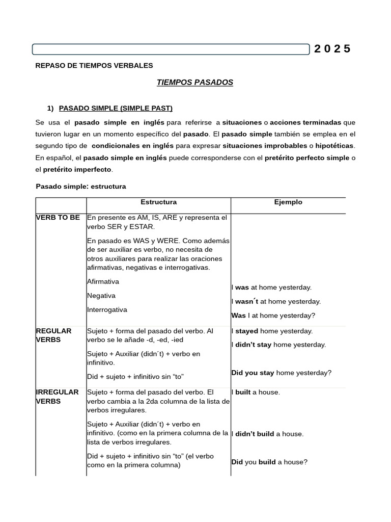 Repaso de Tiempos Verbales en Inglés | PDF | Verbo | Asunto (gramática)