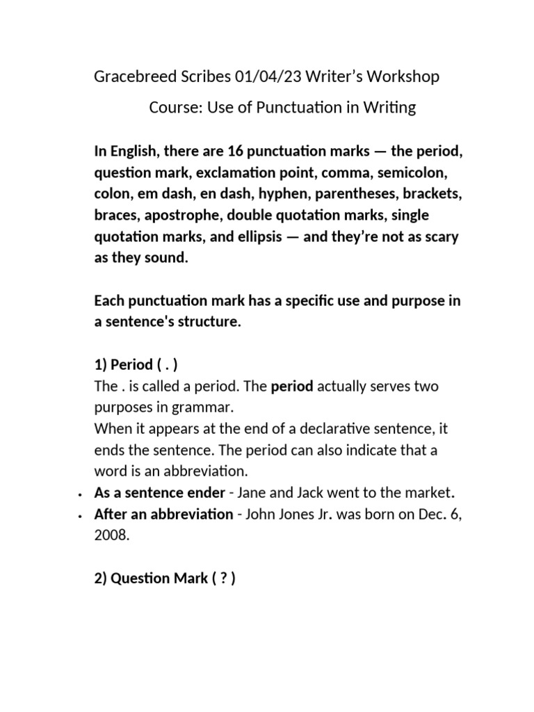 Writer's Workshop Punctuation | PDF | Bracket | Punctuation