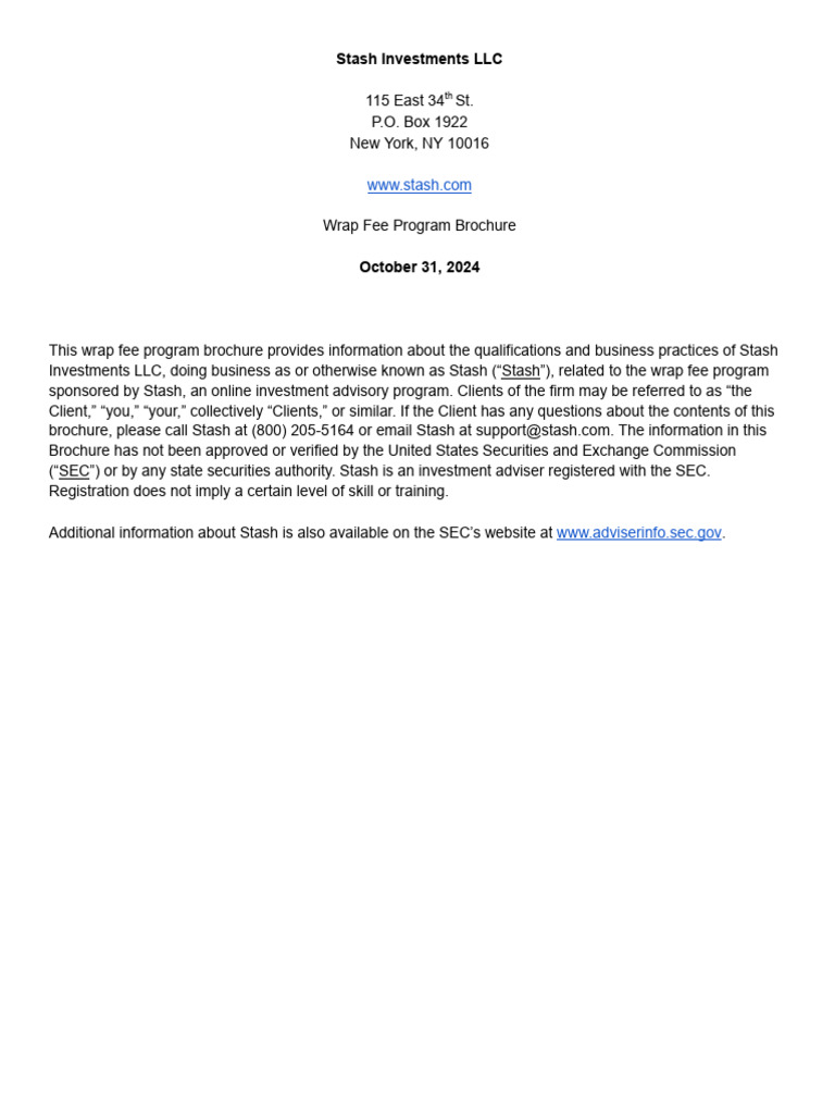 Stash_Wrap_Fee_Program_Brochure | PDF | Exchange Traded Fund | Investing
