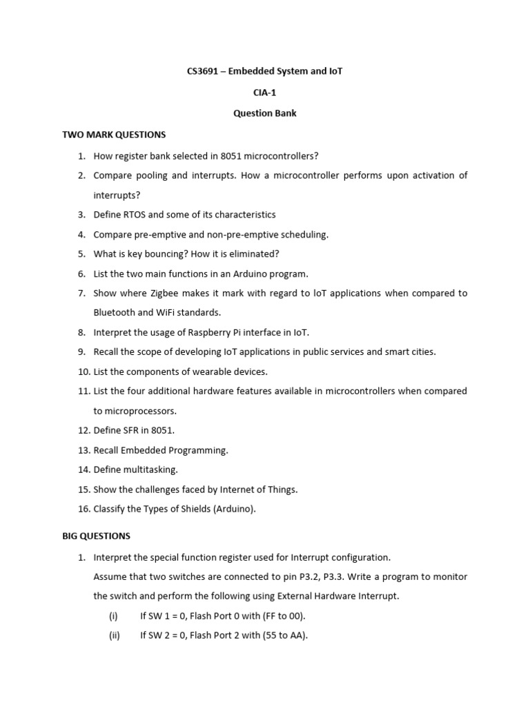 Cia-1 QB | PDF | Embedded System | Internet Of Things