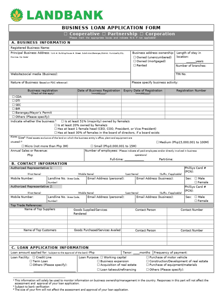 SBLAF - LANDBANK Application Forms (Corporation) | PDF | Surety | Banks