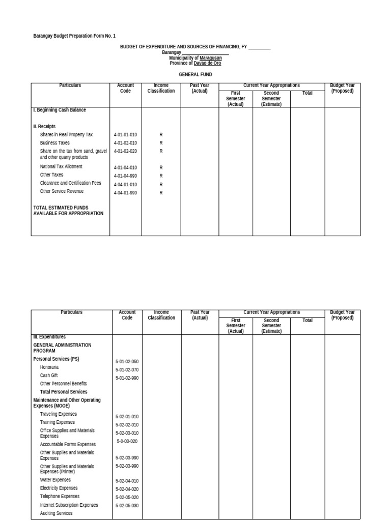 Barangay Budget Preparation Forms | PDF | Expense | Budget
