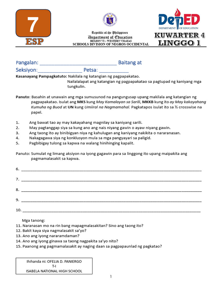 Esp GMRC Grades 7 | PDF