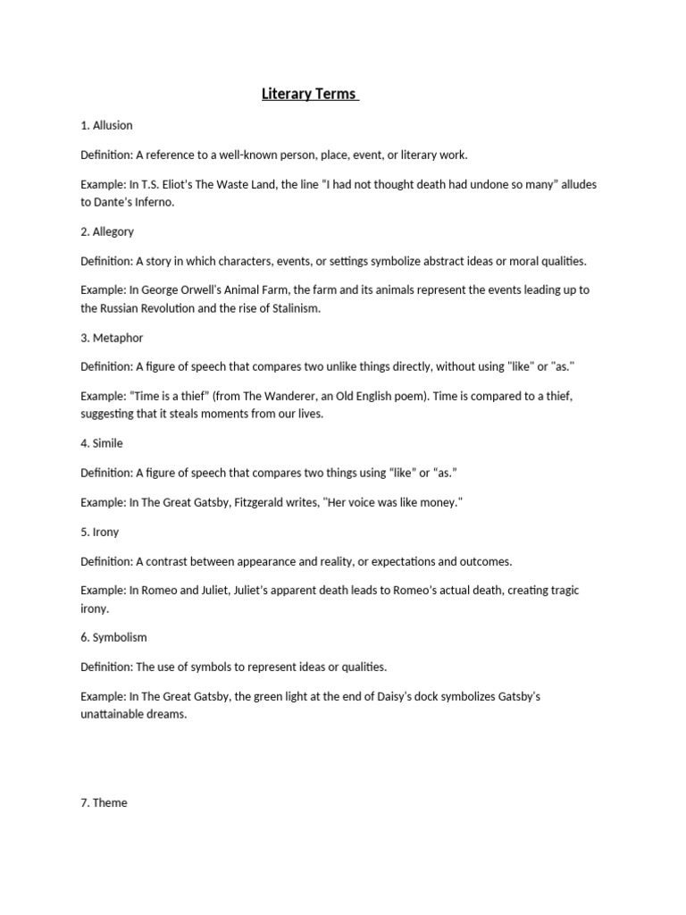 Essential Literary Terms Explained | PDF | The Great Gatsby