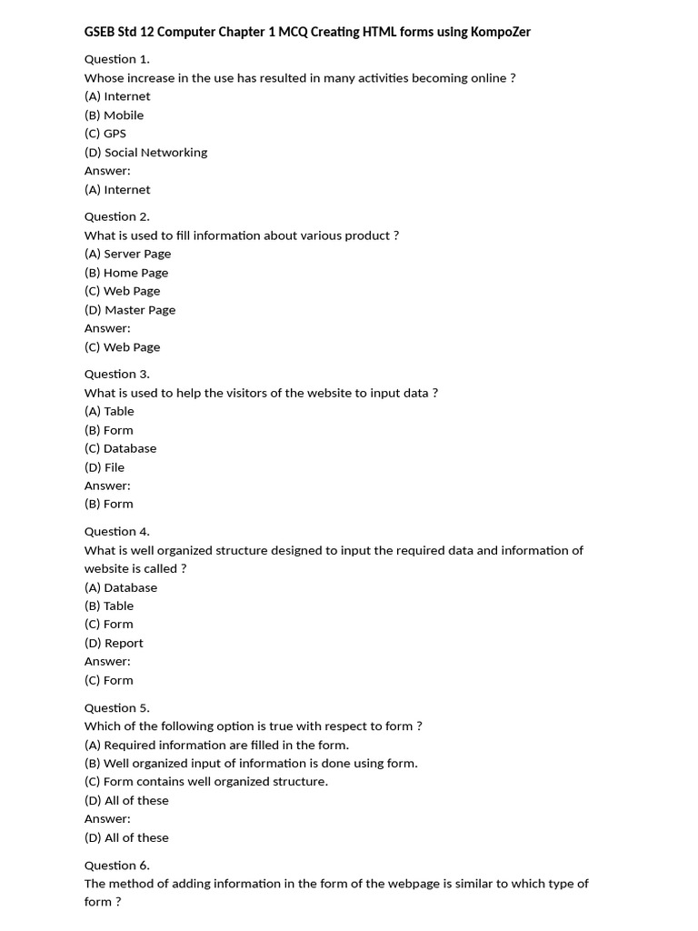 GSEB Std 12 Computer Chapter 1 MCQ Creating HTML forms using KompoZer ... GSEB Std 12 Computer Chapter 1 MCQ Creating HTML forms using KompoZer ...