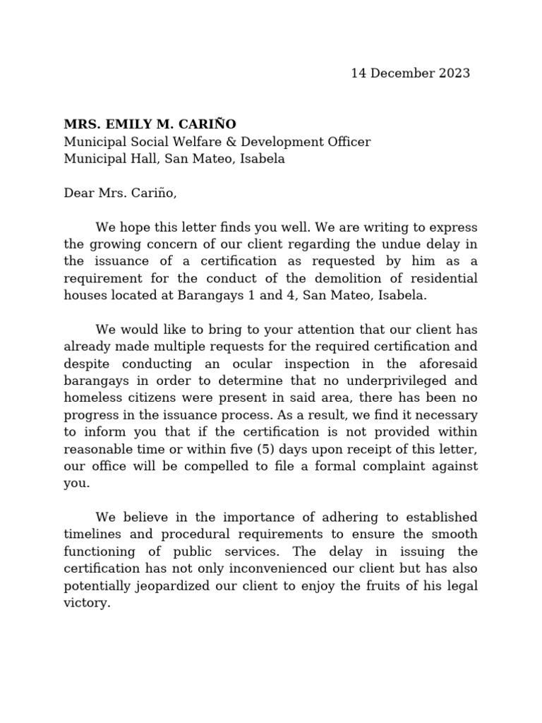 Letter - Mario Delacruz (MSWD) | PDF