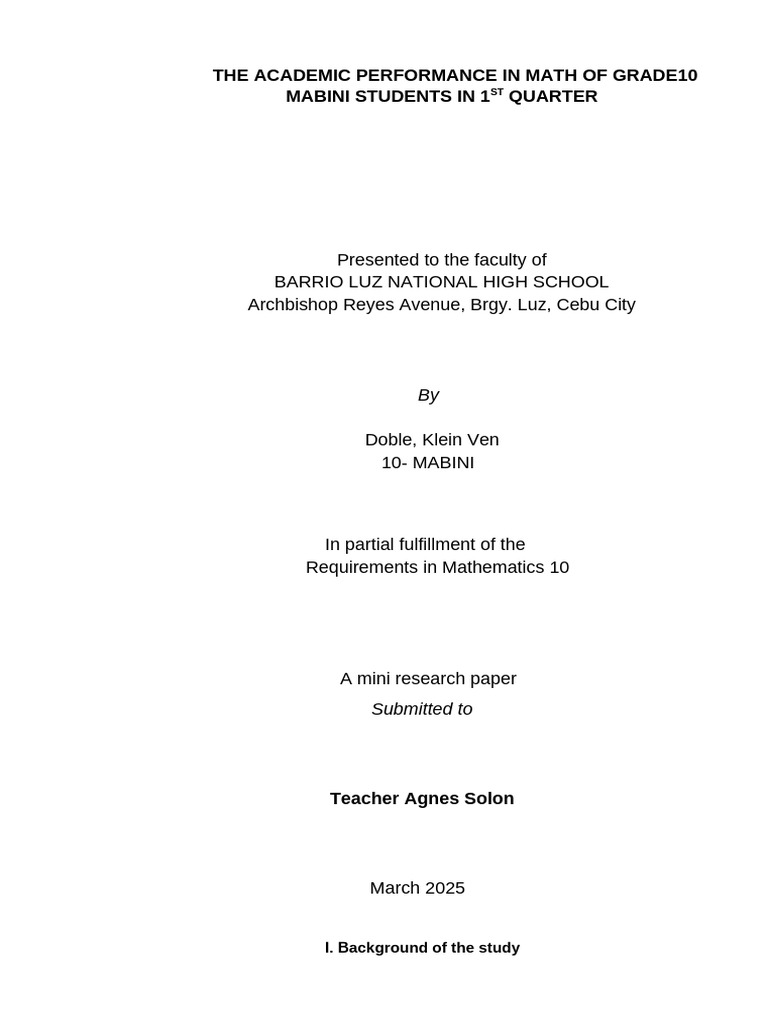 The Academic Performance in Math of Grade10 | PDF
