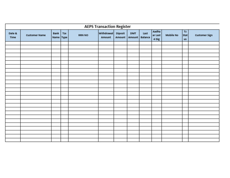 AEPS Transaction Register | PDF
