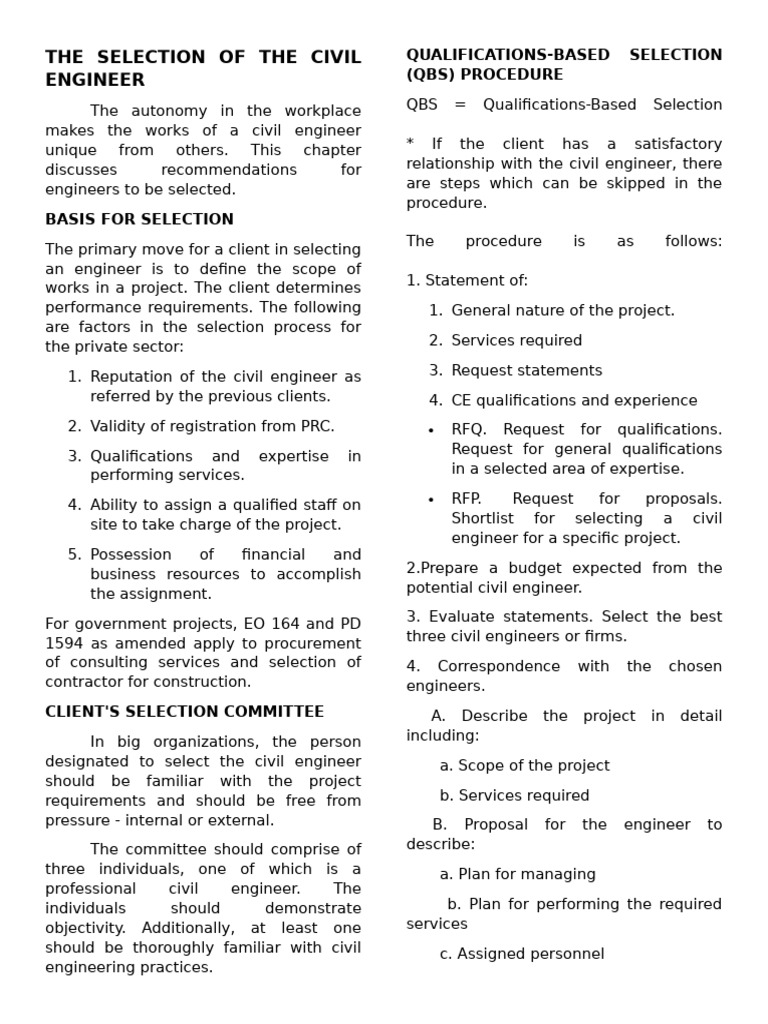 The Selection of The Civil Engineer | PDF | Business