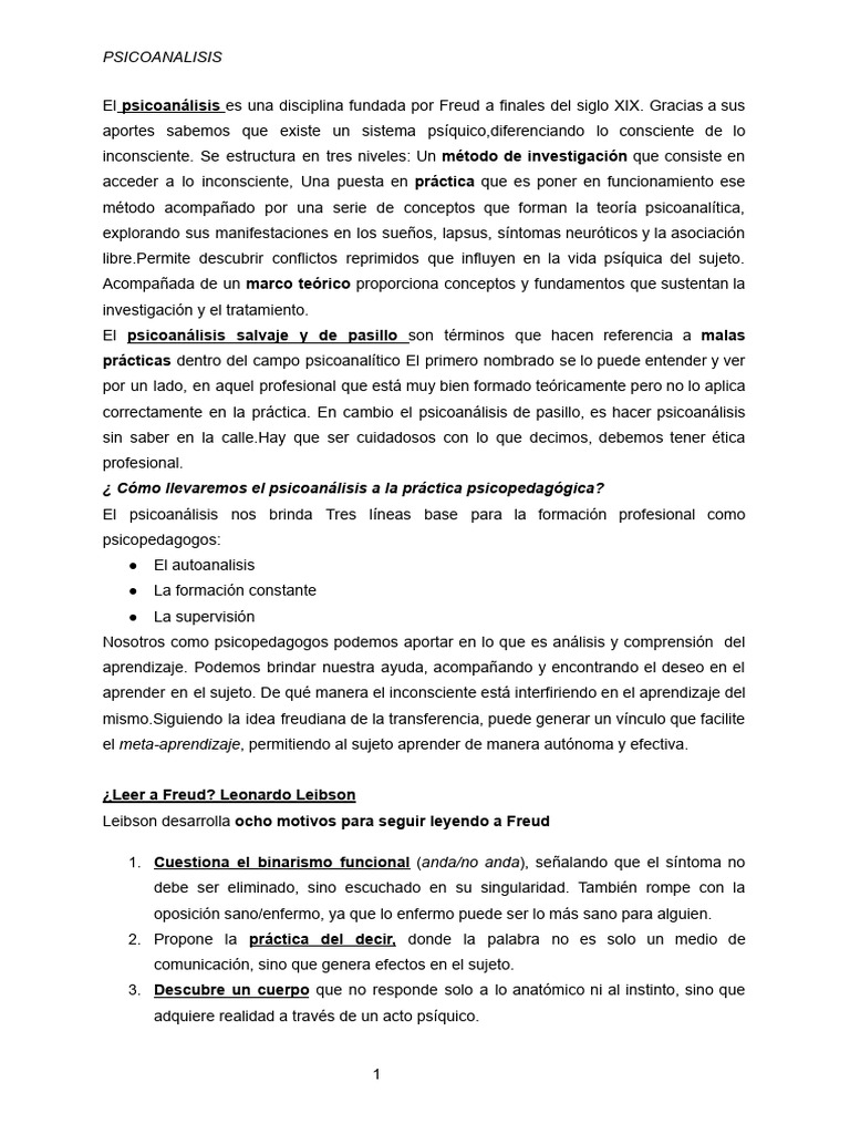 Psicoanalisis Resumen | PDF | Psicoanálisis | Mente inconsciente