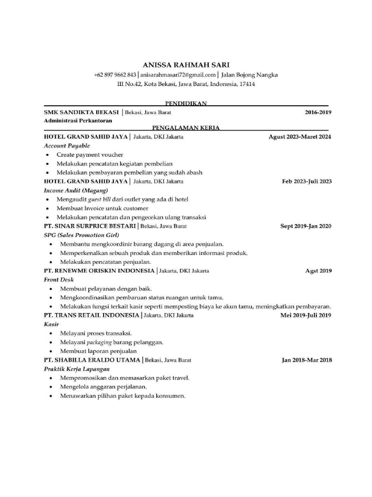 Anissa Rahmah Sari STAFF ACCOUNTING & TAX Resume | PDF