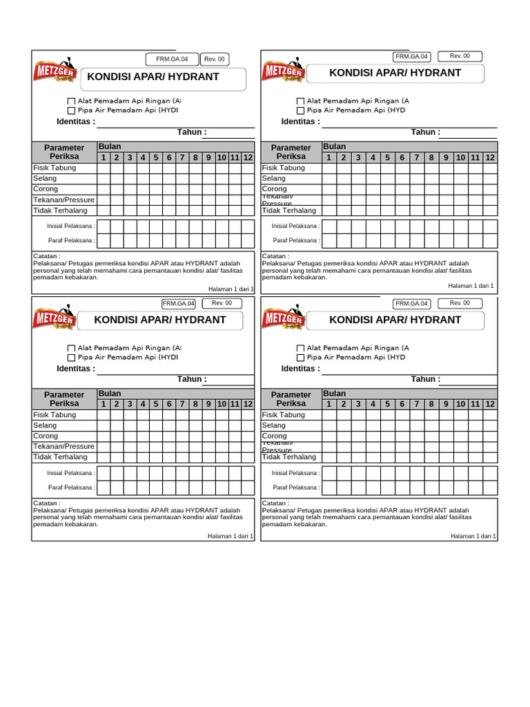FRM.FSTL.04 Kondisi APAR-HYDRANT | PDF
