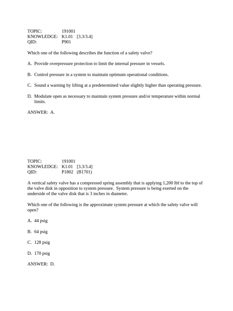 Safety Valve Function and Pressure Calculations | PDF