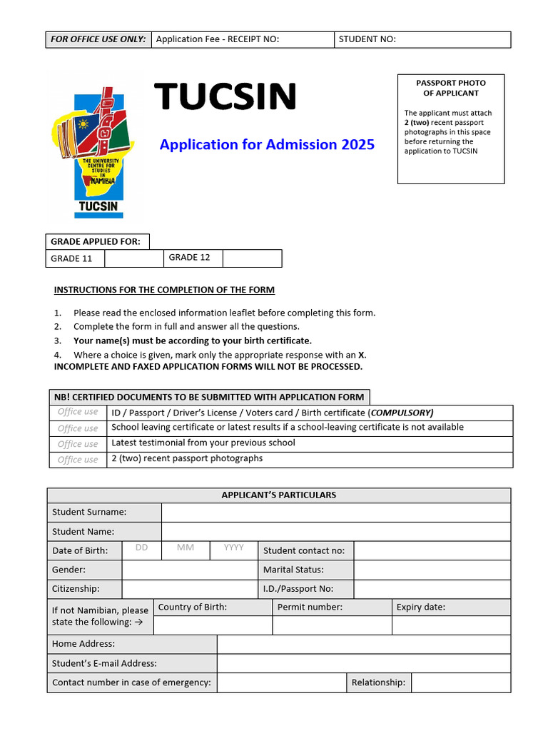 TUCSIN Admission Application Guide | PDF | Identity Document