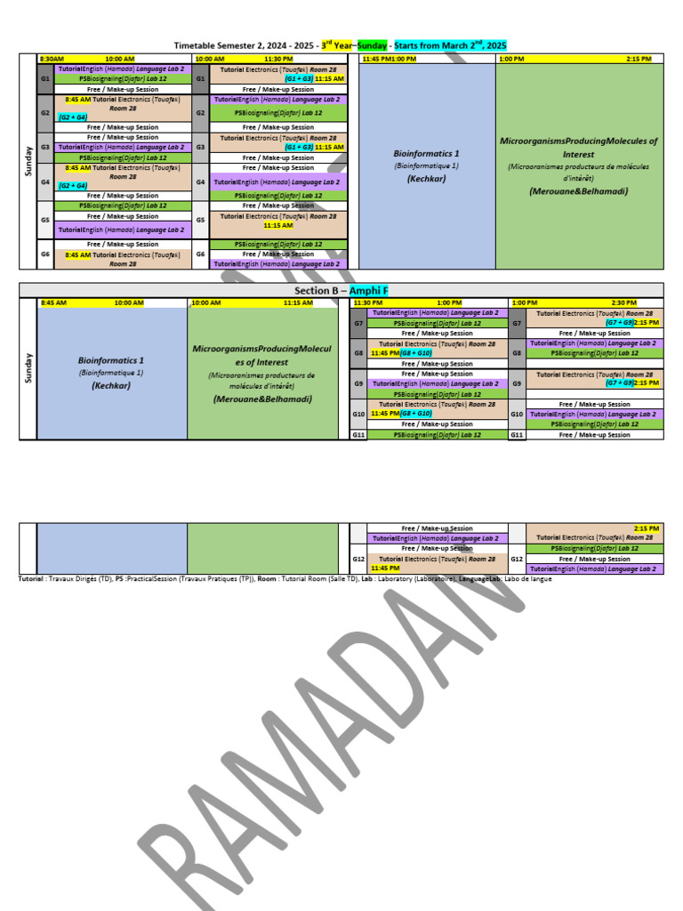 3rd-Year Timetable - S2 - 2024-2025 RAMADAN | PDF | Economy Related Organizations ...