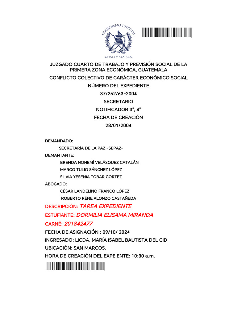 Caratula de Expediente de Laboral | PDF