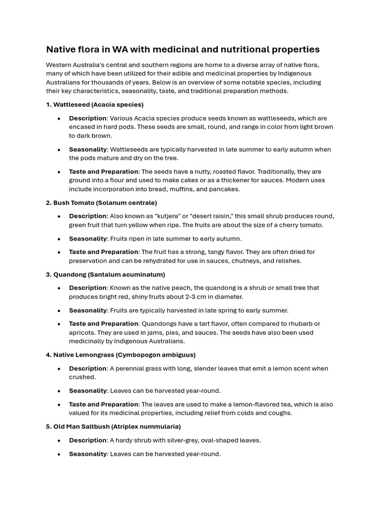 Native Flora in WA With Medicinal and Nutritional Properties | PDF ...