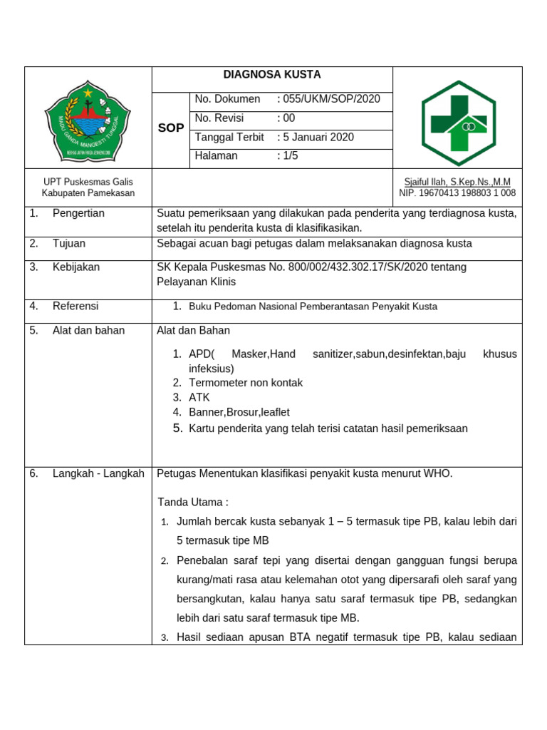 Sop Diagnosa Kusta | PDF