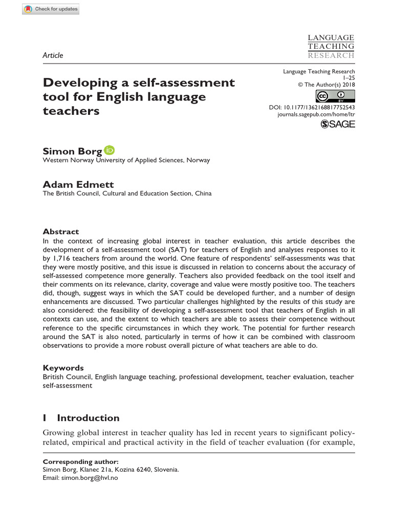 Developing A Self-Assessment Tool For Teachers-2113118036 | PDF ...