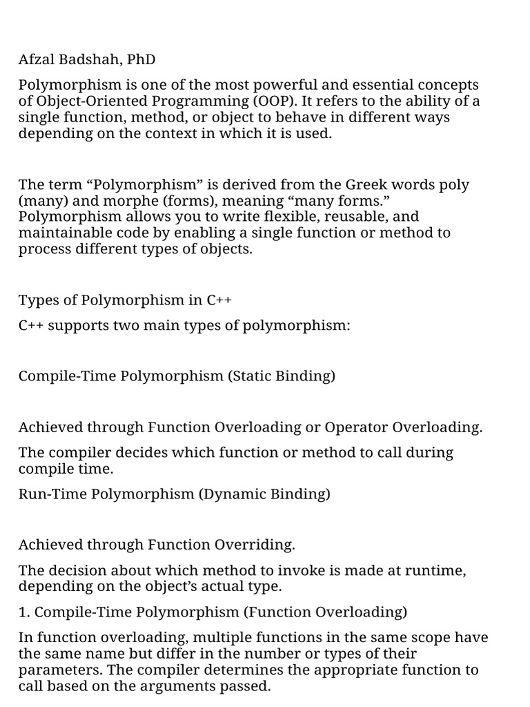 Polymorphism by (DR - Afzal Badshah) | PDF | Method (Computer Programming) | C++