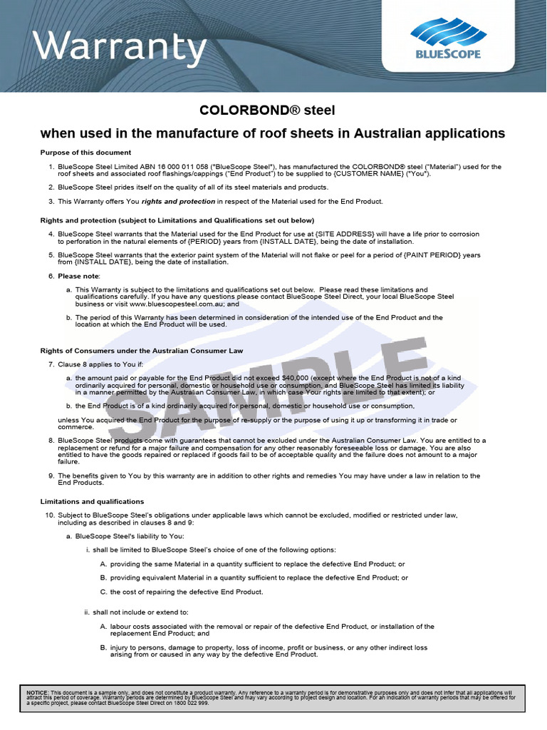 Colorbond Roofing Sample Warranty Sept 13 | PDF | Corrosion