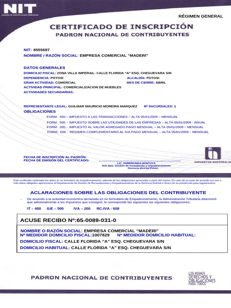Certificado de Inscripcion-1 | PDF | Impuestos | Finanzas del gobierno