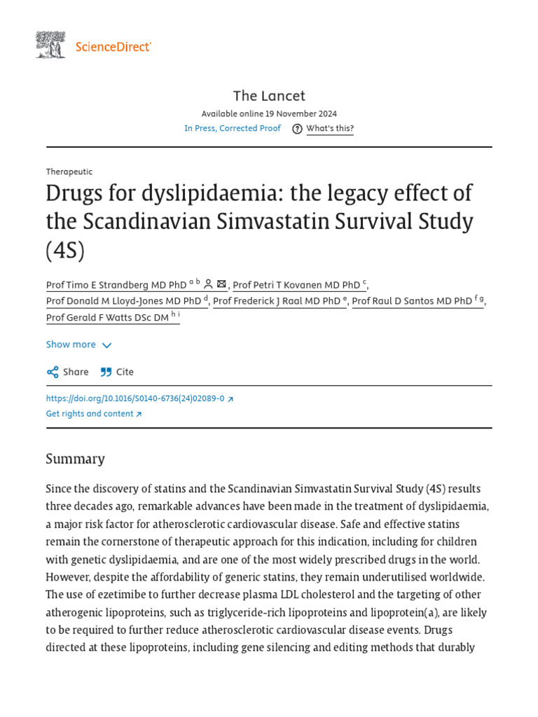 Drugs For Dyslipidaemia - The Legacy Effect of The Scandinavian ...