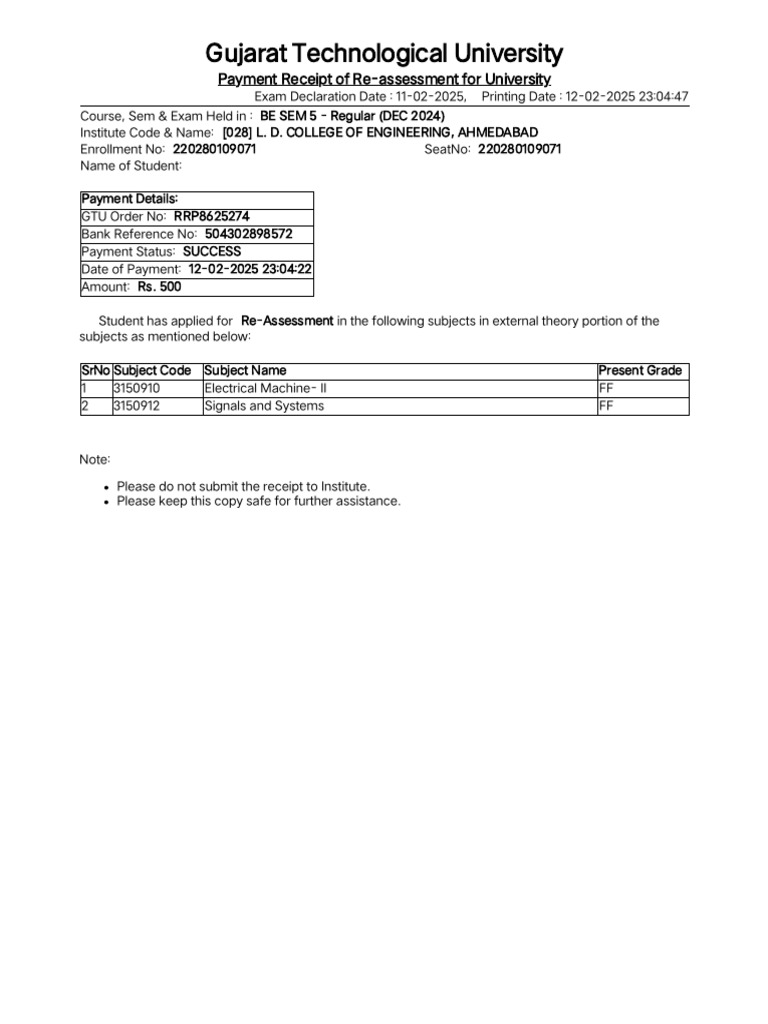 GTU Re Check Re Assessment | PDF