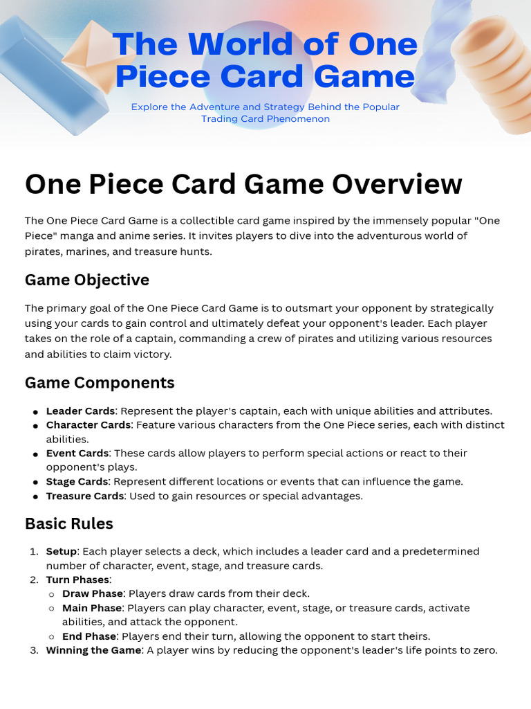 One Piece Card Game Overview | PDF | Gaming