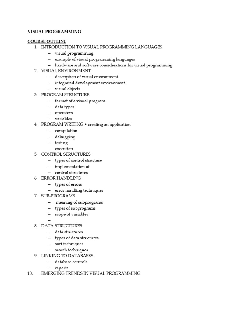 VISUAL PROGRAMMING Course Outline | PDF