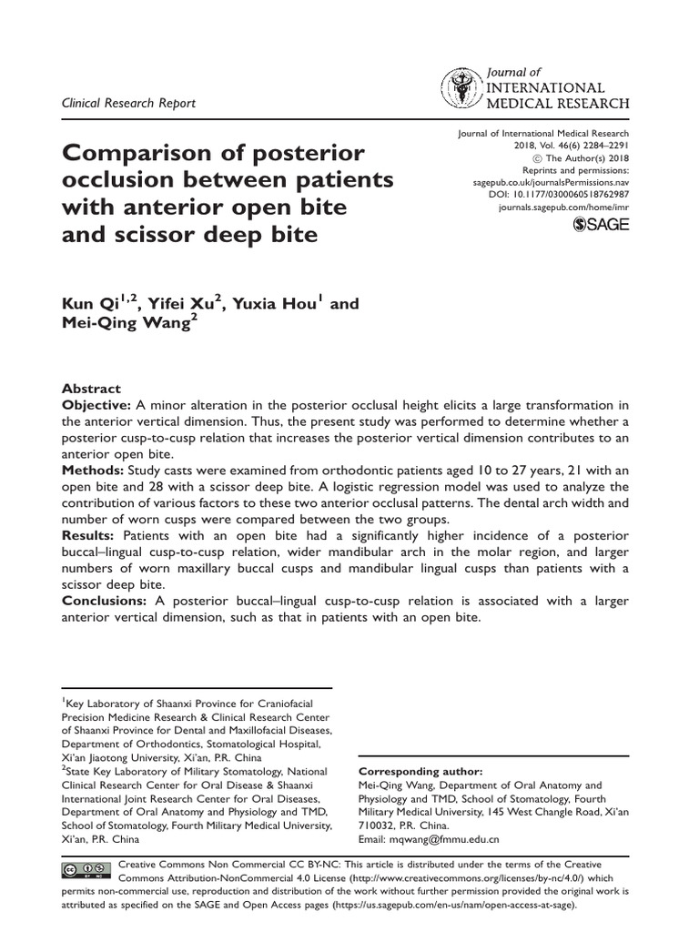 Comparison of Posterior Occlusion Between Patients With Anterior Open ...
