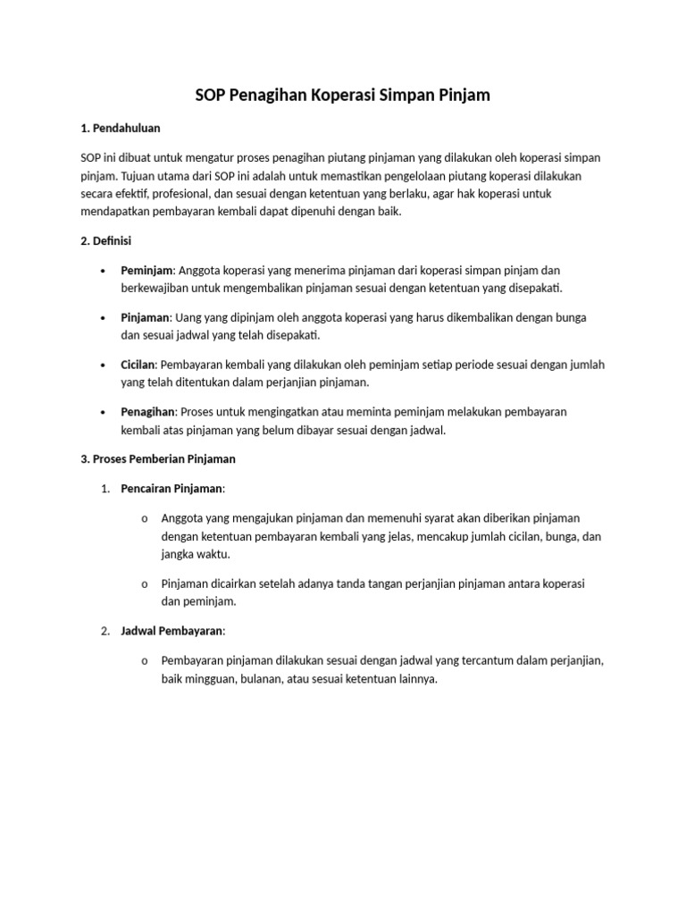 SOP Penagihan Koperasi Simpan Pinjam | PDF
