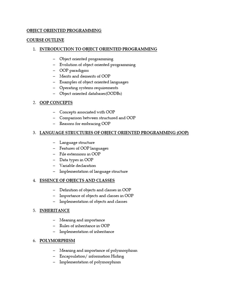 OBJECT ORIENTED PROGRAMMING course outline_ | PDF OBJECT ORIENTED PROGRAMMING course outline_ | PDF