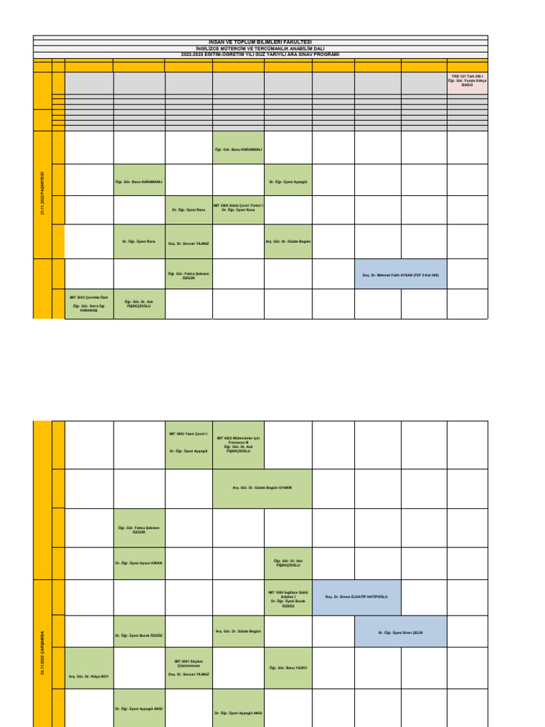 Itbf - Imt 2022-2023 Guz - Ara Sinav Programi | PDF