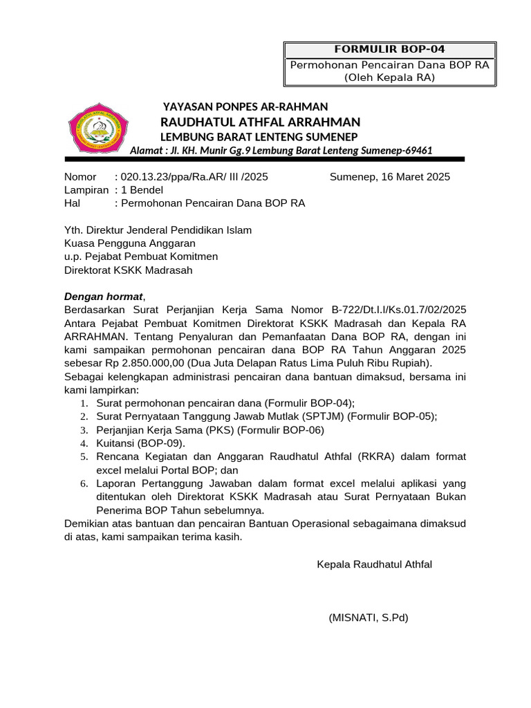 Form Permohonan Bop 2025 1 | PDF