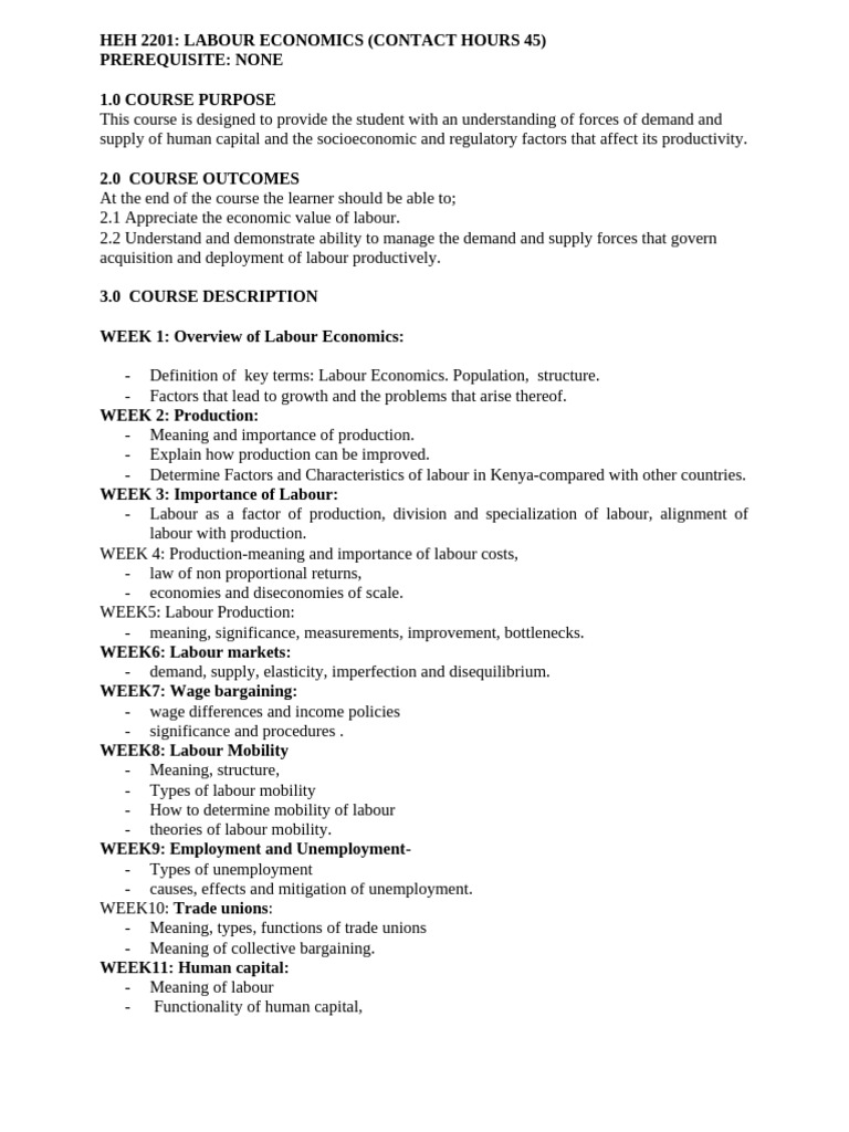 Labour Economics course outline and notes | PDF | Labour Economics ...
