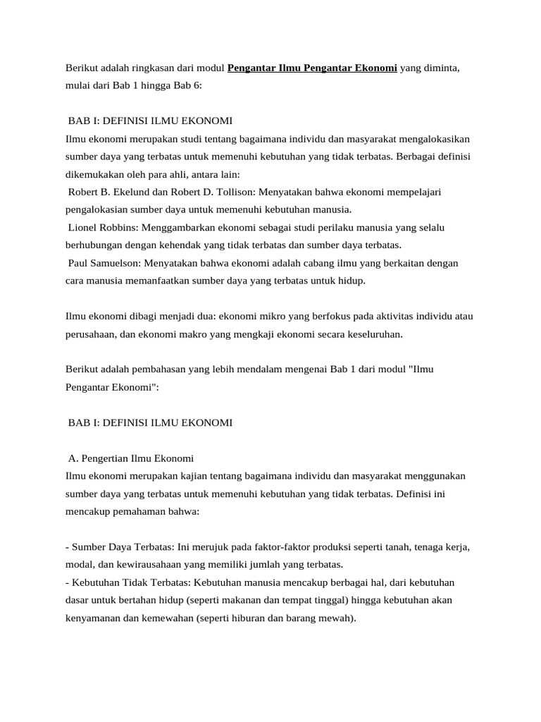 Ringkasan Dari Modul Pengantar Ilmu Pengantar Ekonomi | PDF
