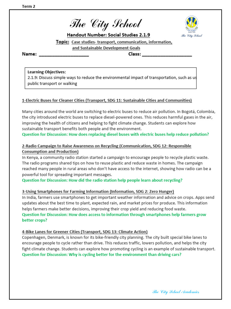 Handout 2.1.9-Case Studies | PDF | Sustainability | Sustainable Transport
