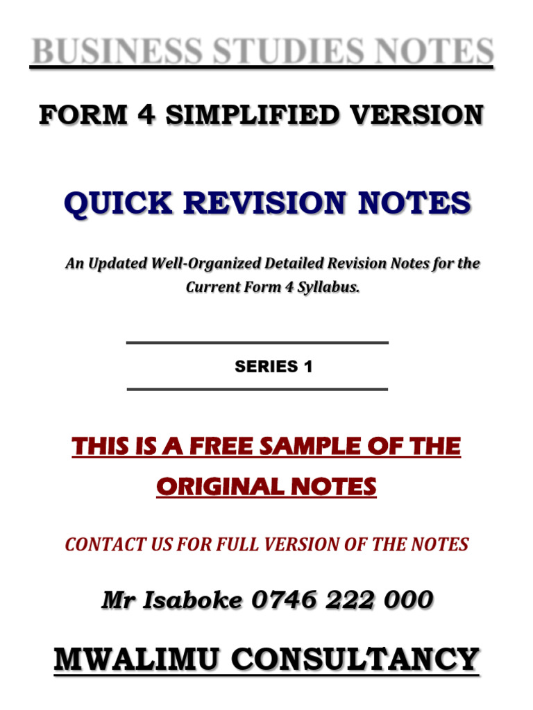 Form 4 Business Studies Revision Notes | PDF | Income Statement ...