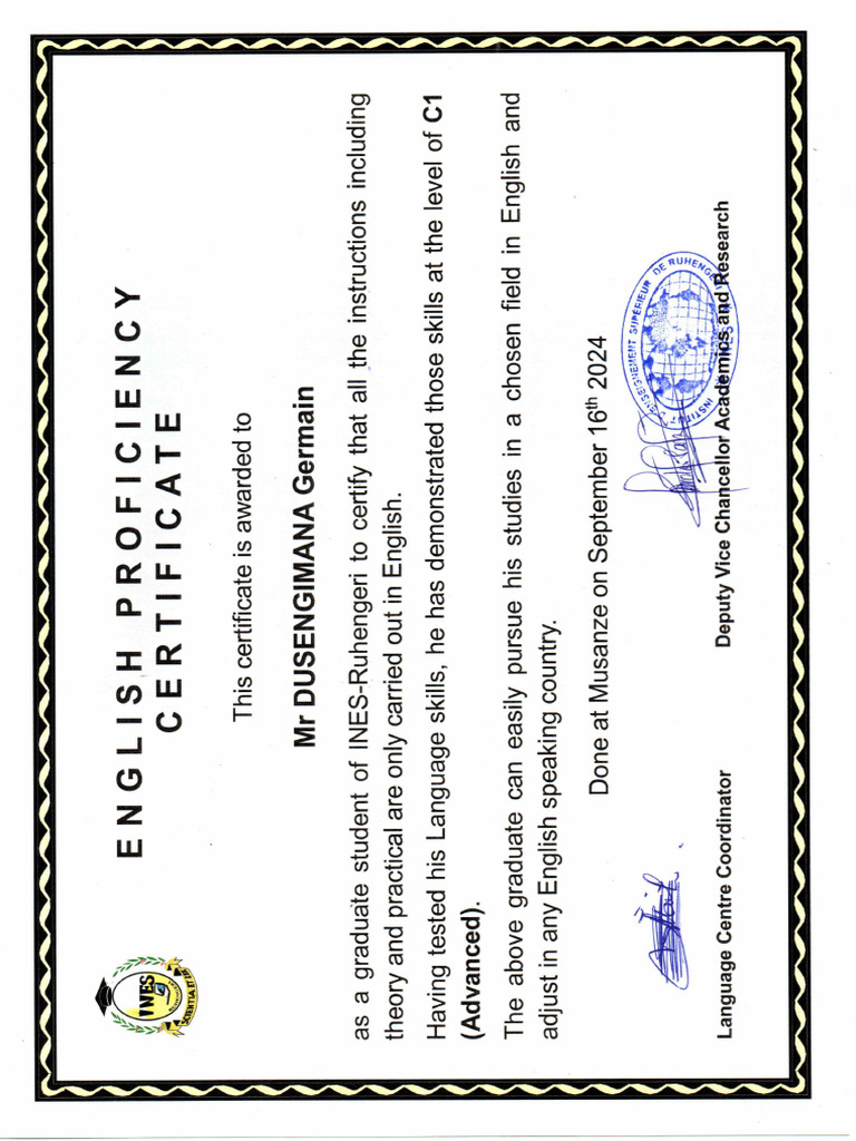 English Proficiency Certificate | PDF