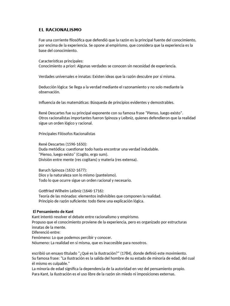 EL RACIONALISMO. El Pensamiento de Kant y Los Ilustrados - La ...
