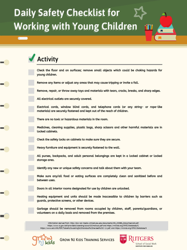 Daily Safety Checklist For Working With Young Children | PDF
