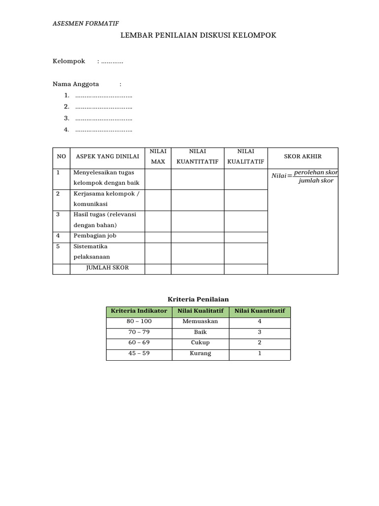 Lampiran 3 Asesmen Formatif (Rubrik Penilaian Presentasi Kelompok) | PDF