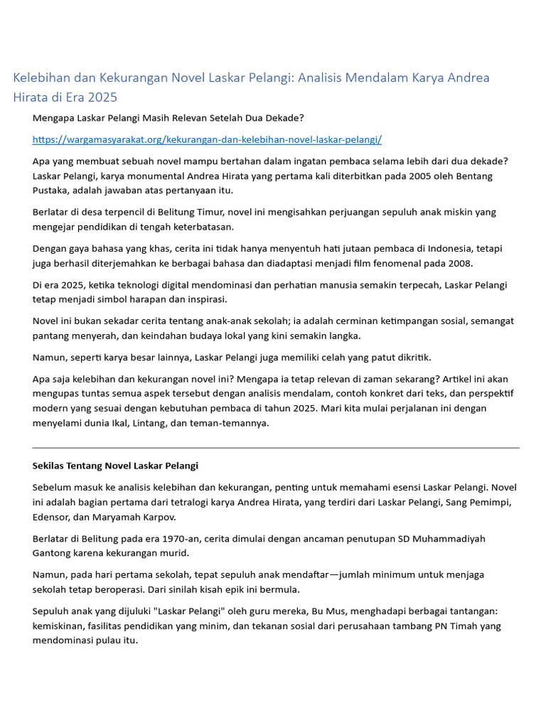 Kelebihan dan Kekurangan Laskar Pelangi | PDF