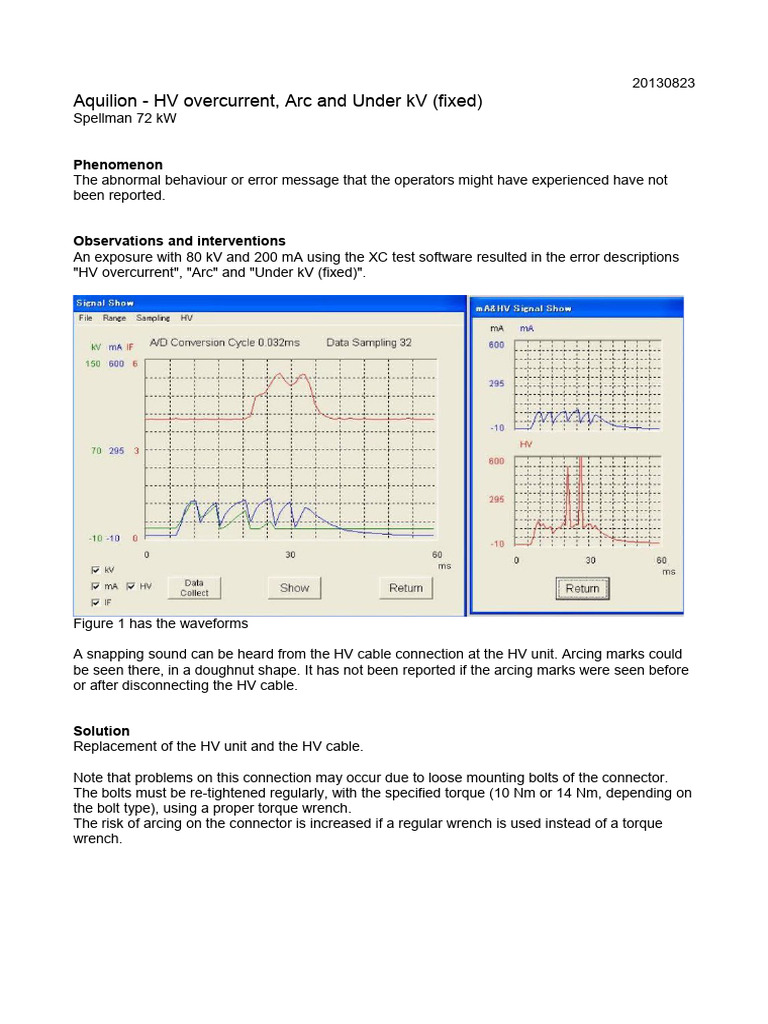 Aquilion - HV overcurrent, Arc and Under kV (fixed) | PDF