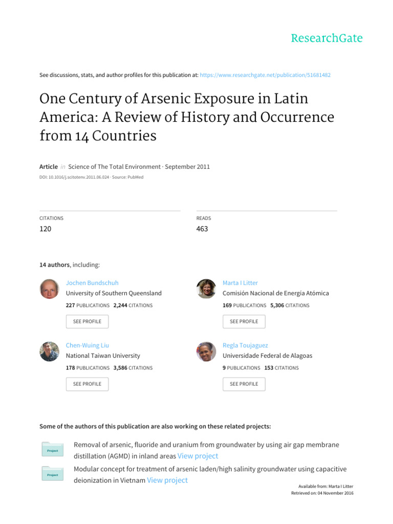 One Century of Arsenic Exposure in Latin America-A Review of History ...
