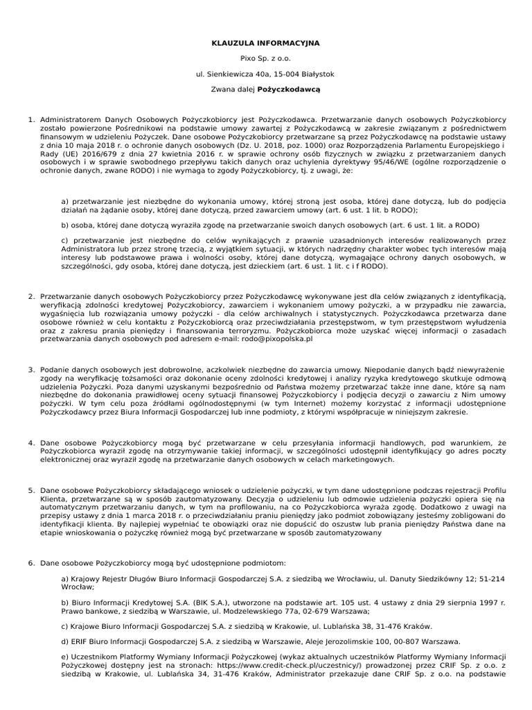 Klauzula Informacyjna | PDF