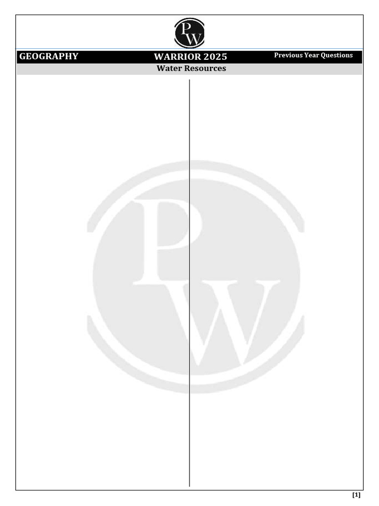 Geography - Water Resources - PYQs and CBSE Sample Questions - Warrior 2025 | PDF | Water ...